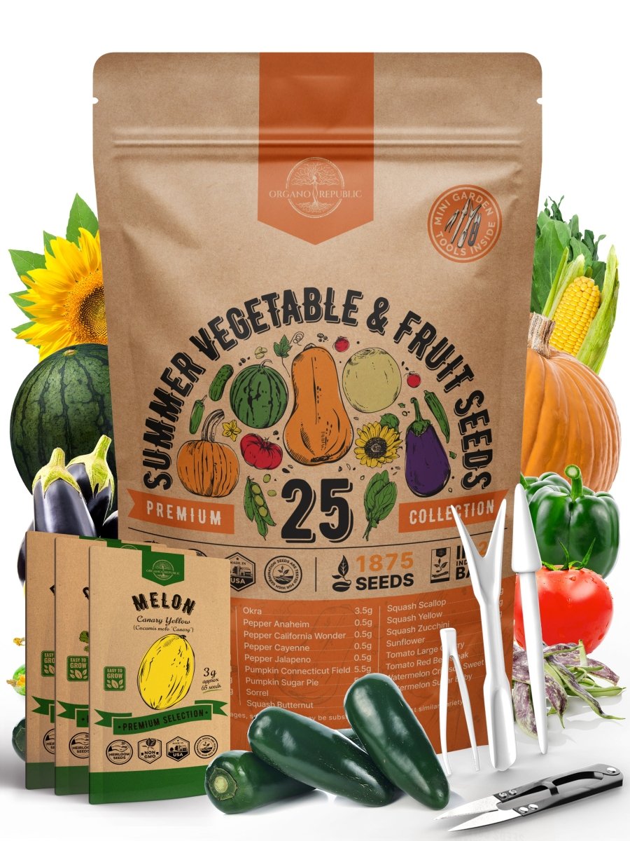 25 Summer Fruit & Vegetable Seeds Variety Pack - 1800+ Non GMO Heirloom ...