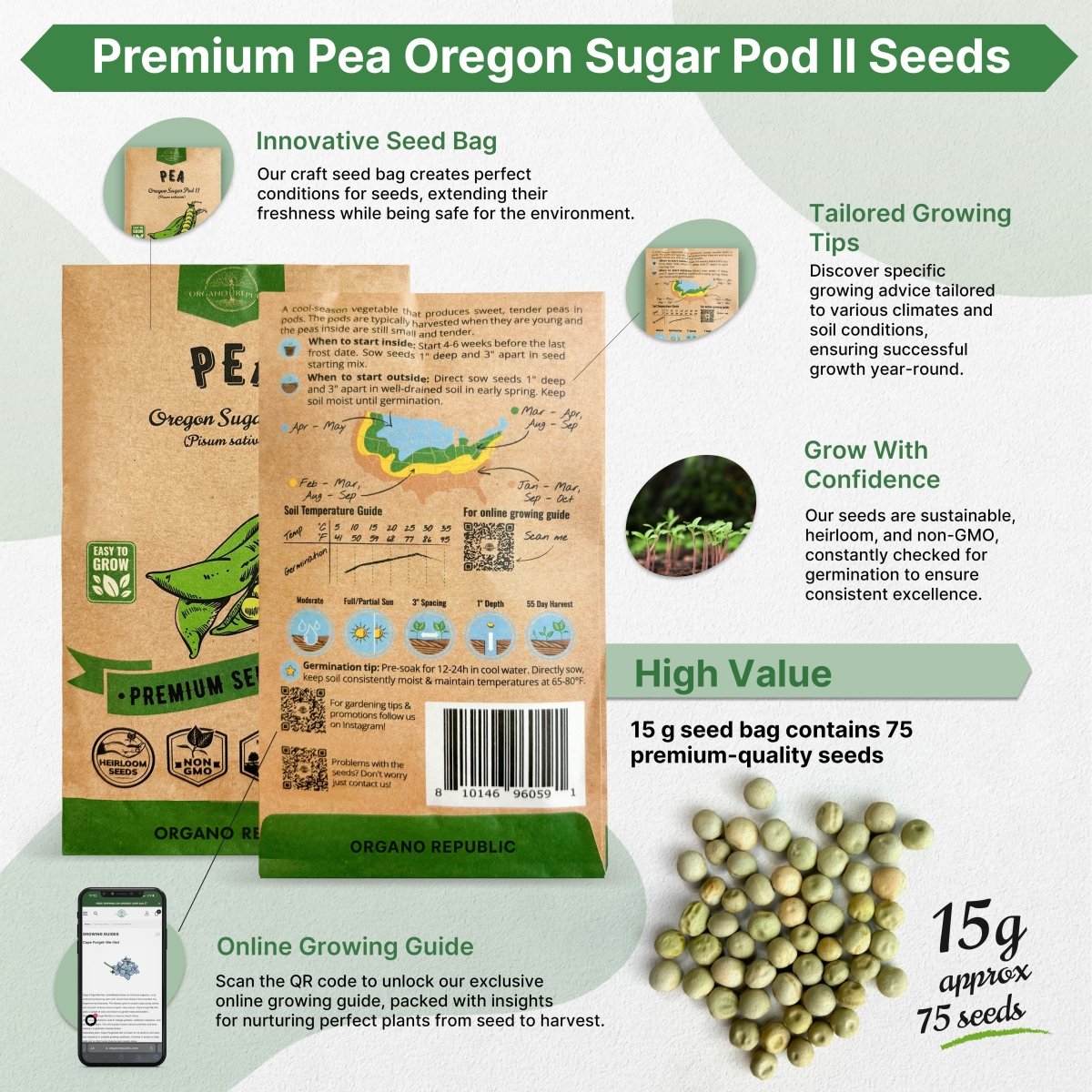 Pea Oregon Sugar Pod II Seeds Pack 15G - Buy Online at the Best Price ...
