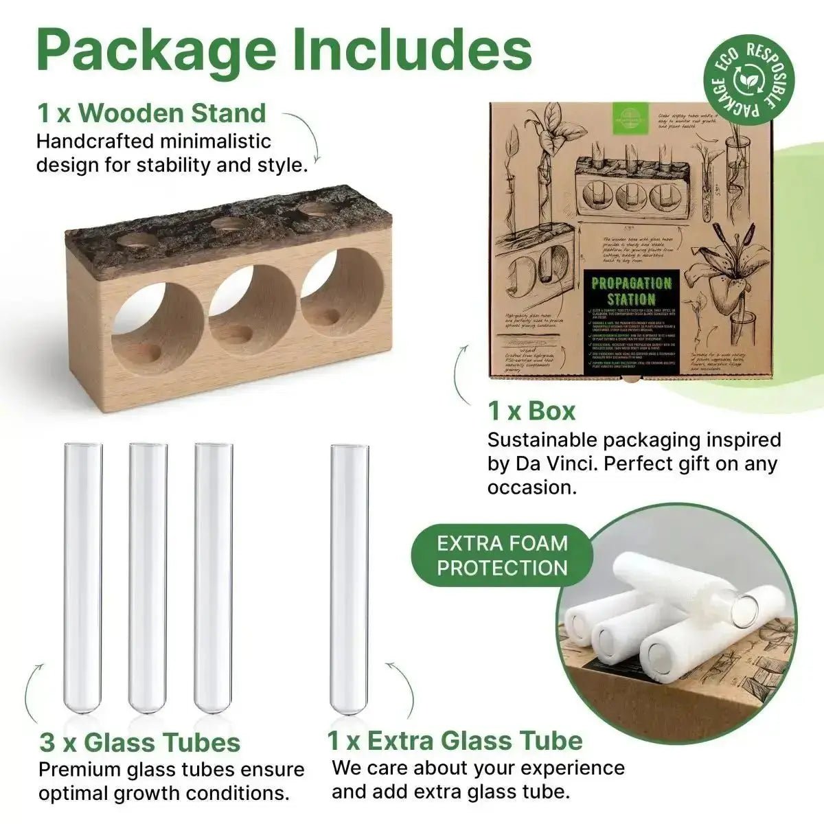 Plant Propagation Station 3 Glass Tube Wooden Stand Plant Terrarium fo