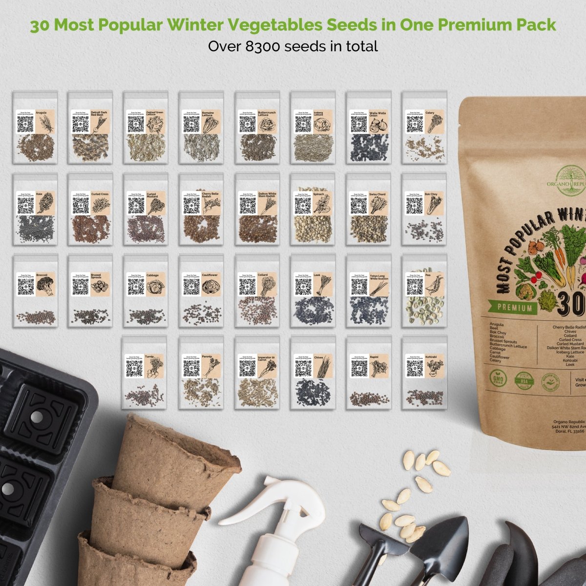 30 Winter Vegetable Seeds Variety Pack - 8300+ Non GMO Heirloom Seeds ...